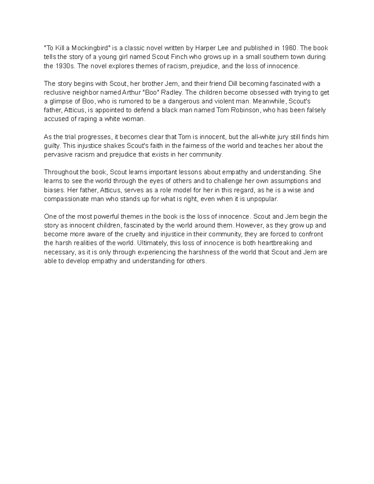 To Kill a Mockingbird Essay Analysis and Themes Discussion - Studocu