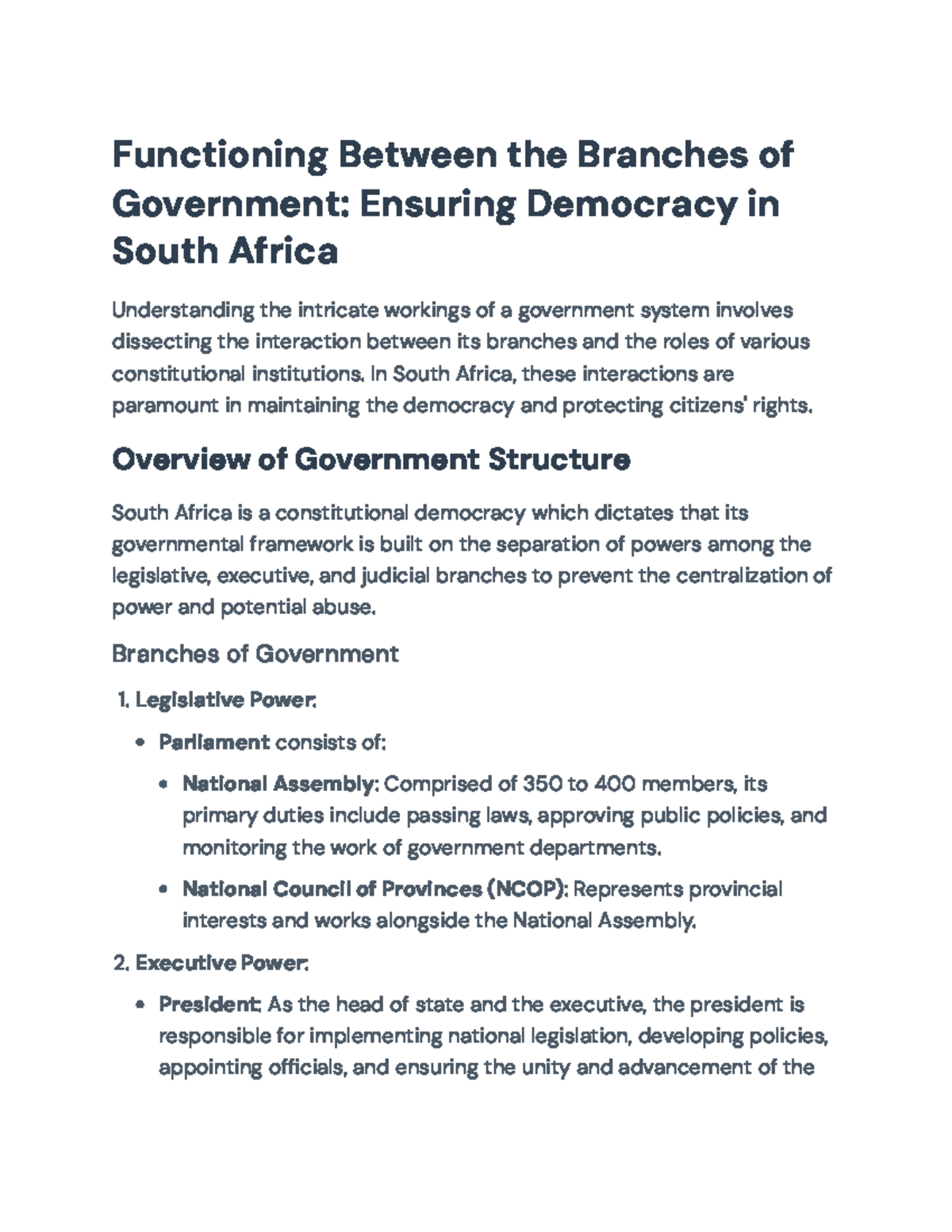 Understanding South Africa’s Government: Structure, Powers, and ...