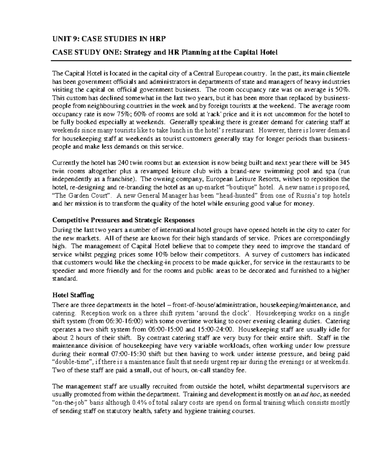 Unit 10 - Case Studies in HR Planning (HRP) for Improved Strategies ...