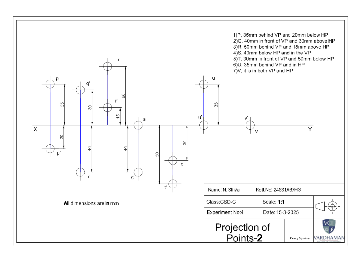 VCE Experiment No. 4: Projection Details in CAD Lab - Studocu