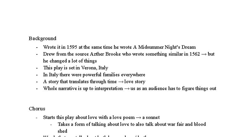 Final Exam Notes: Analyzing Love & Fate in Romeo and Juliet - Studocu