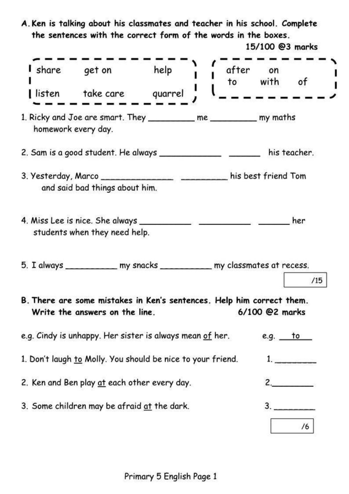 Primary 5 English Homework: Sentence Completion & Talent Show Letter ...