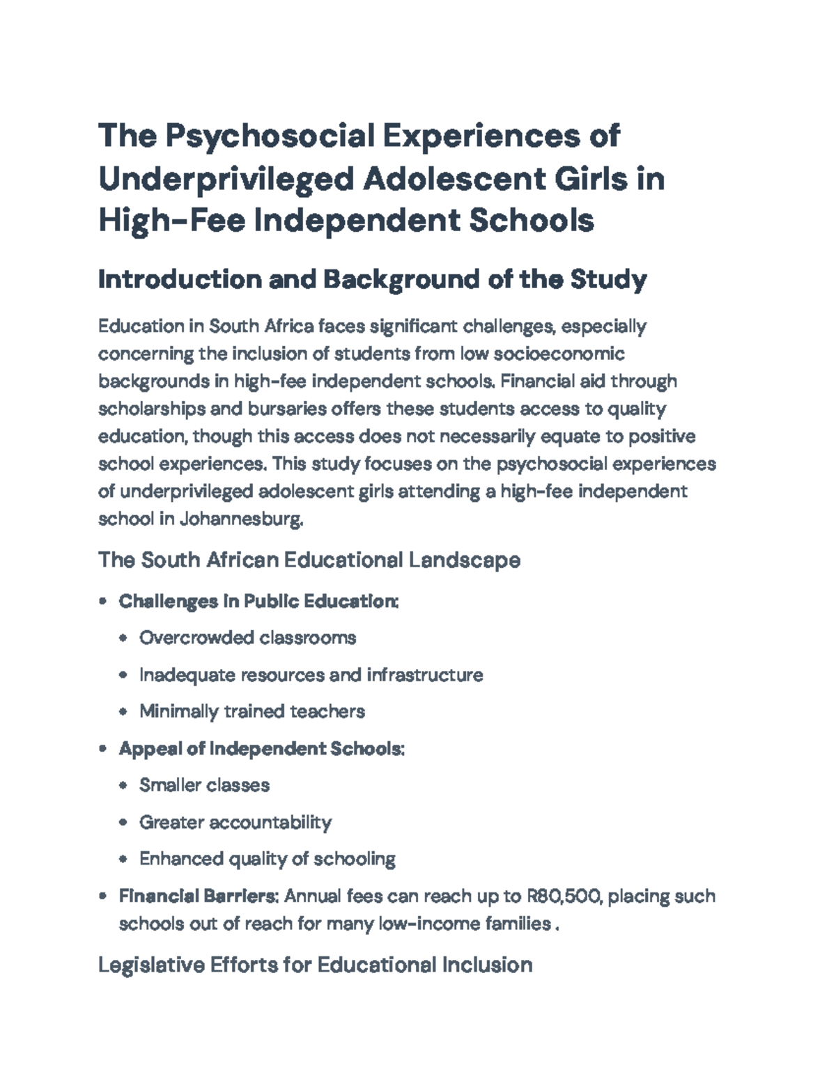 Psychosocial Experiences of Underprivileged Girls in High-Fee Schools ...