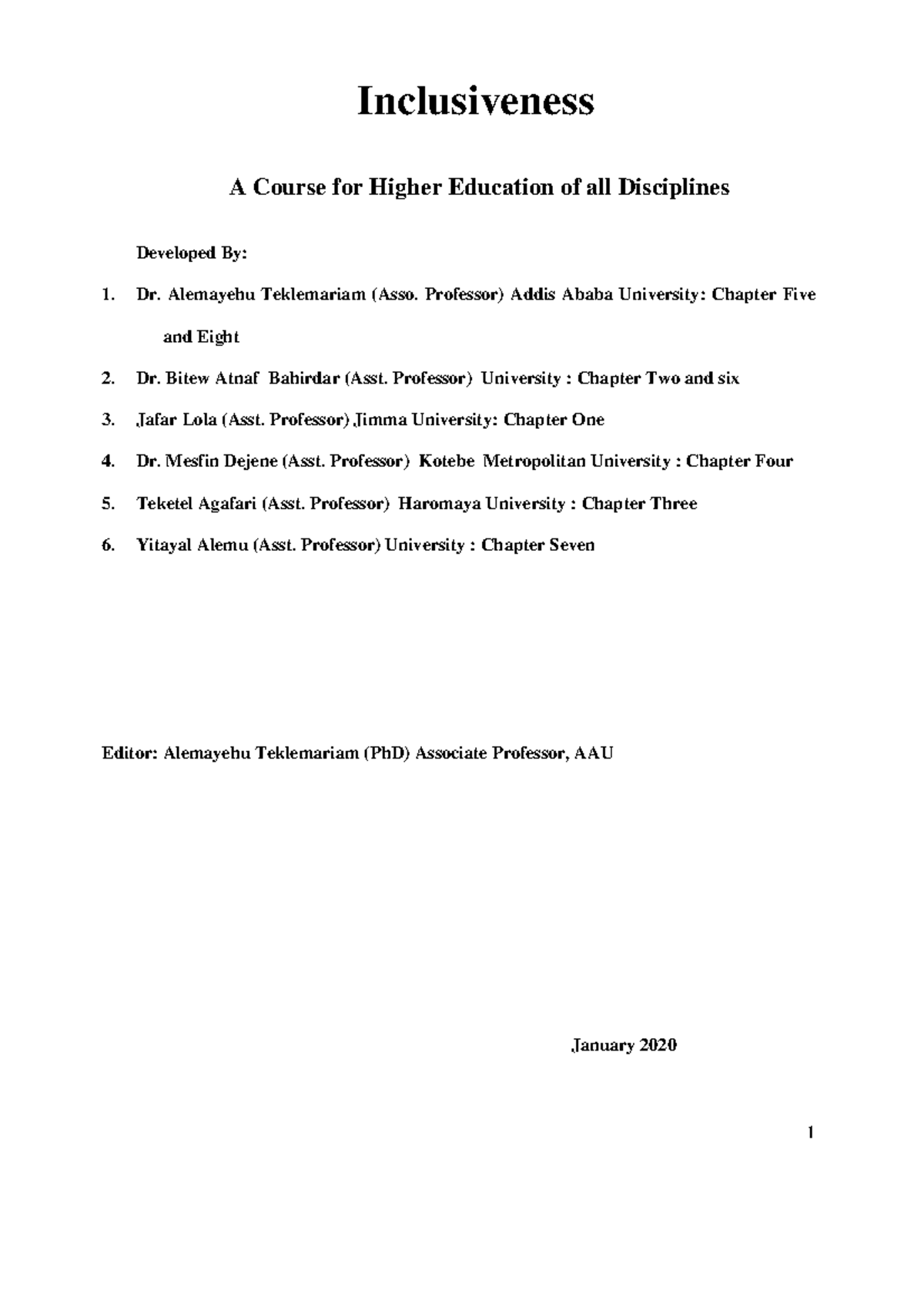 Inclusiveness Module: SNIE 1012 Course Overview and Chapters - Studocu