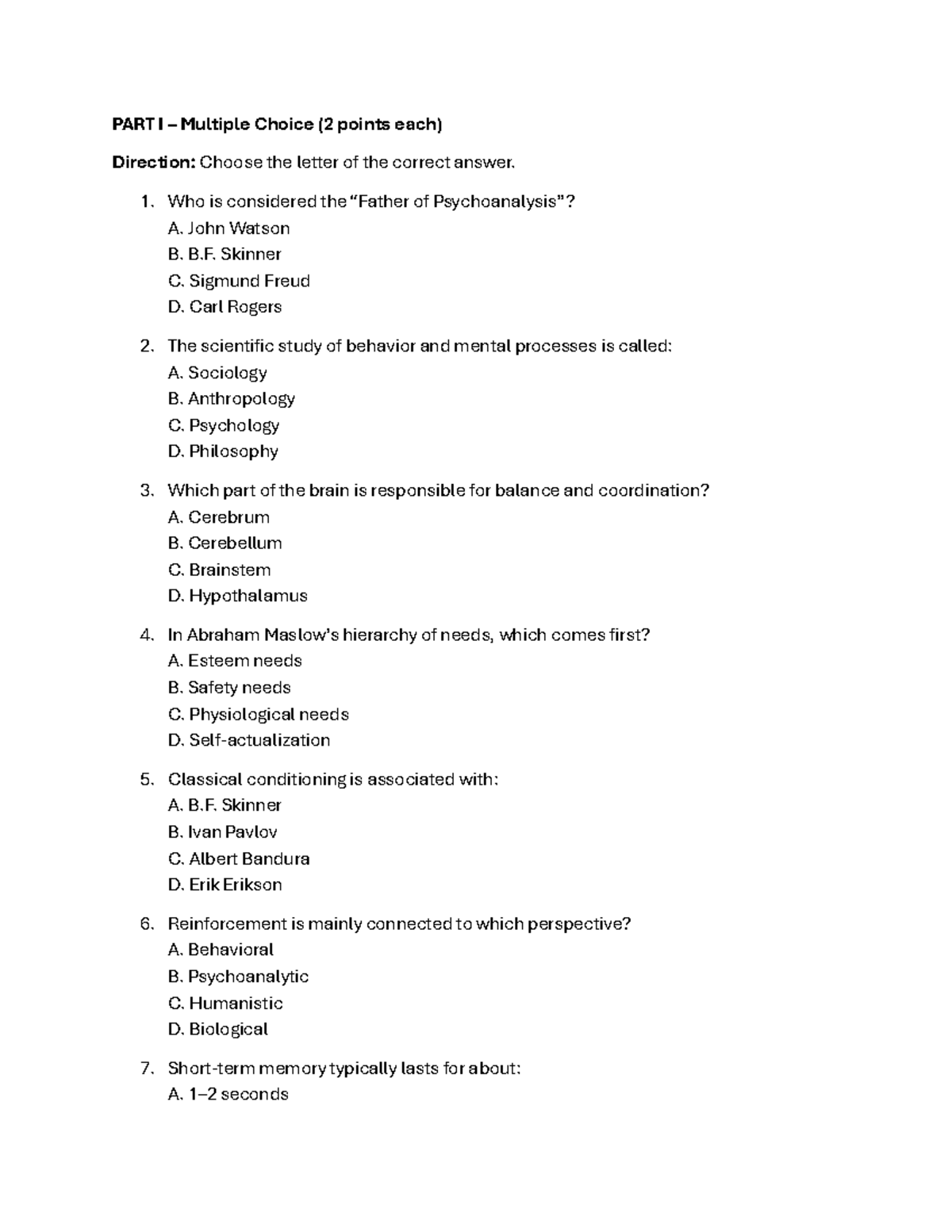 Psychology 101 - Multiple Choice & True/False Cheat Sheet - Studocu