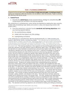 Ed TPA Planning Commentary - Task 1: Planning Commentary TASK 1 ...