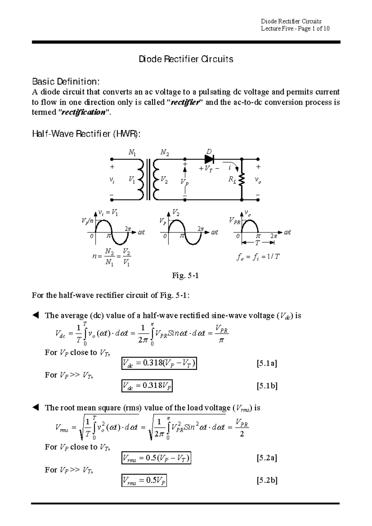 Diode Rectifier Circuits Lecture 5 - MUCLecture 2023 - Studocu