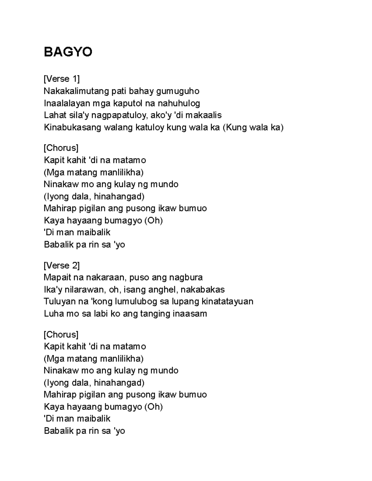 Silakbo Lyrics Compiled BY Alliah HAHA - BAGYO [Verse 1] Nakakalimutang ...