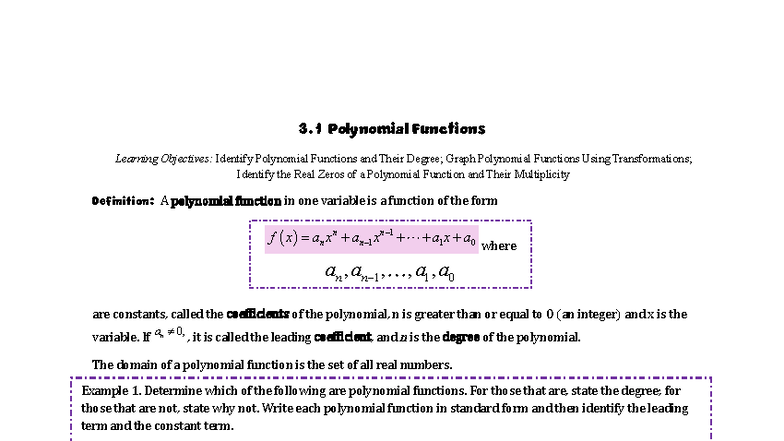 MAC 1140C Chapter 3: Polynomial Functions Overview and Examples - Studocu