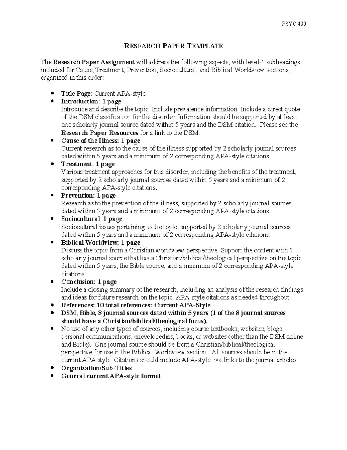 PSYC 430 Research Paper Template: Structure and Guidelines - Studocu