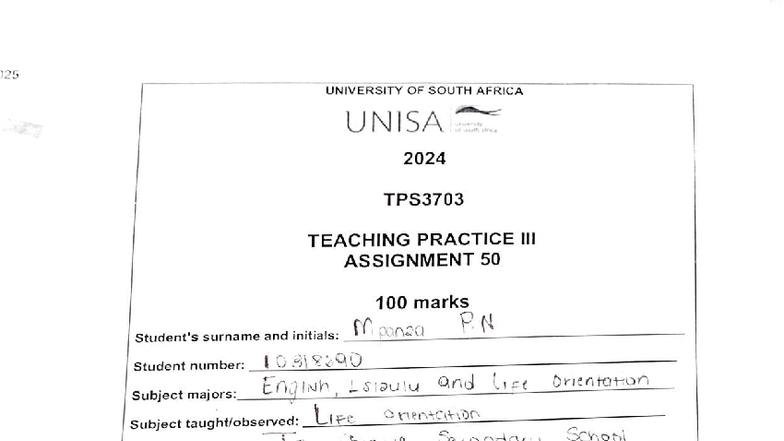 Teaching Practice Assignment TPS3703 - 2025 Portfolio - Studocu