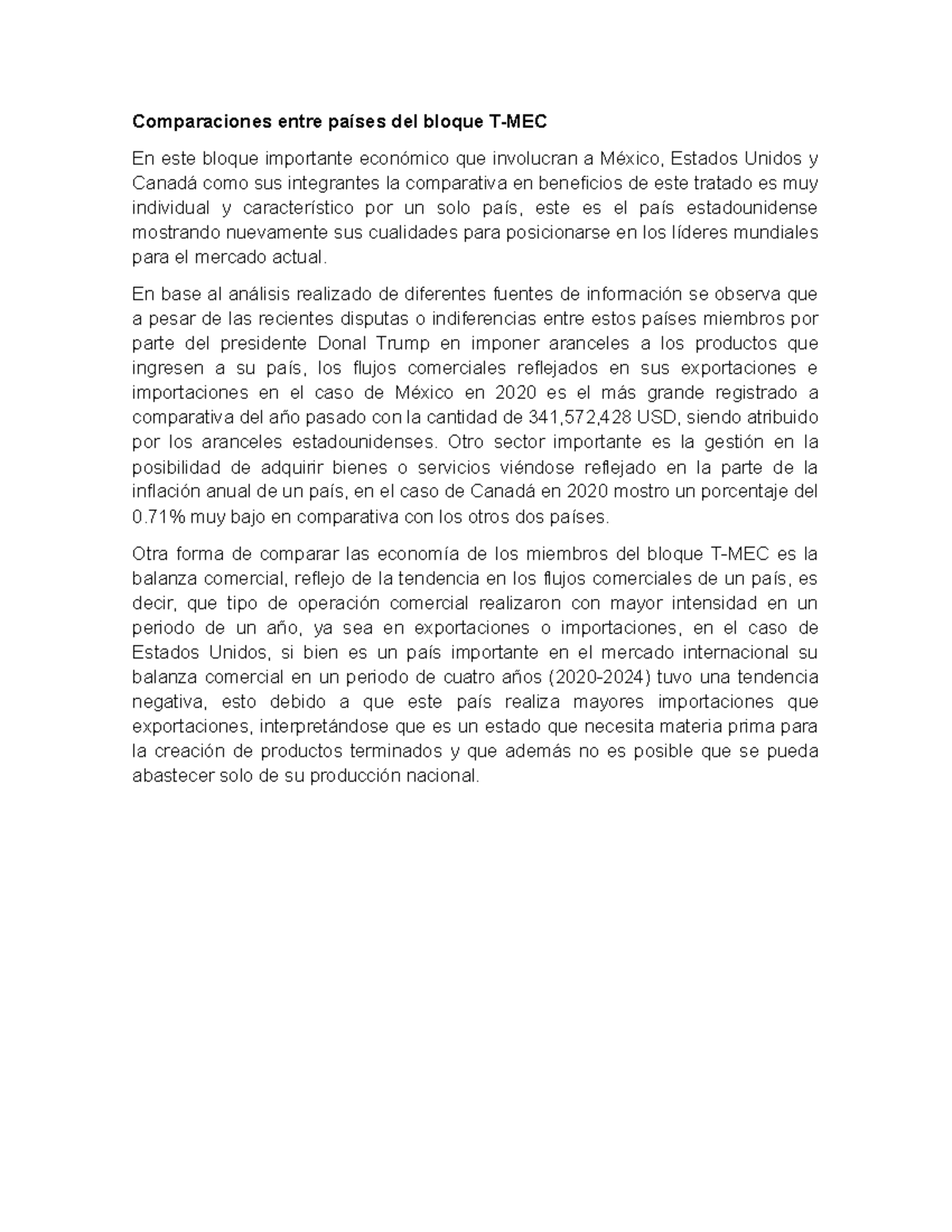Comparaciones Económicas entre México, EE.UU. y Canadá en el TMEC - Studocu
