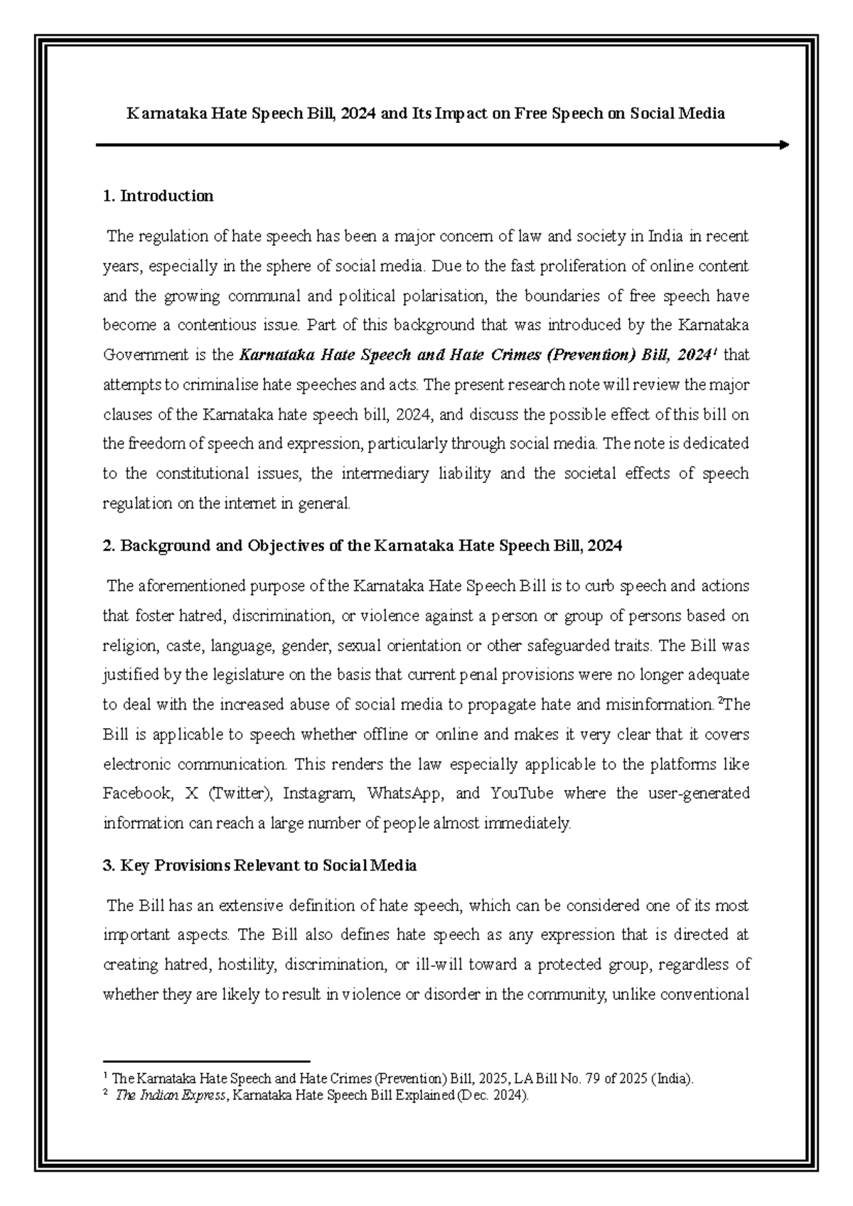 Karnataka Hate Speech Bill, 2024: Implications for Free Speech Online ...