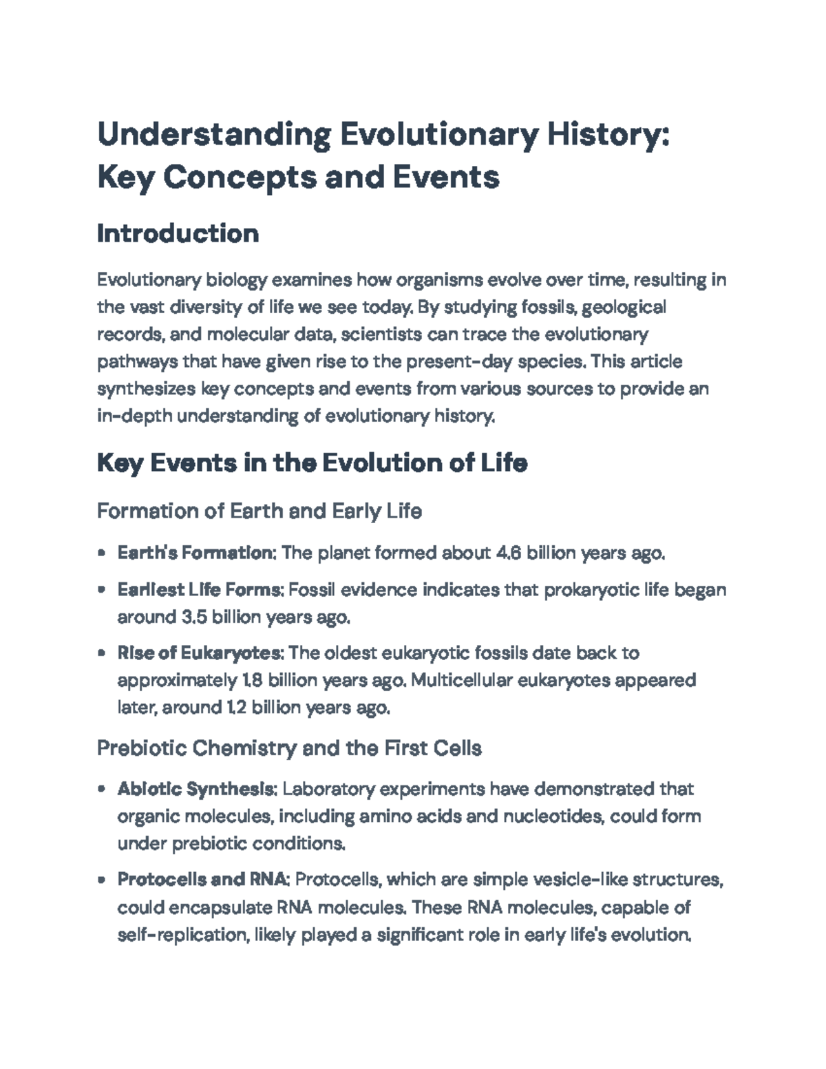 Understanding Evolutionary History: Key Concepts and Events in Bio 101 ...
