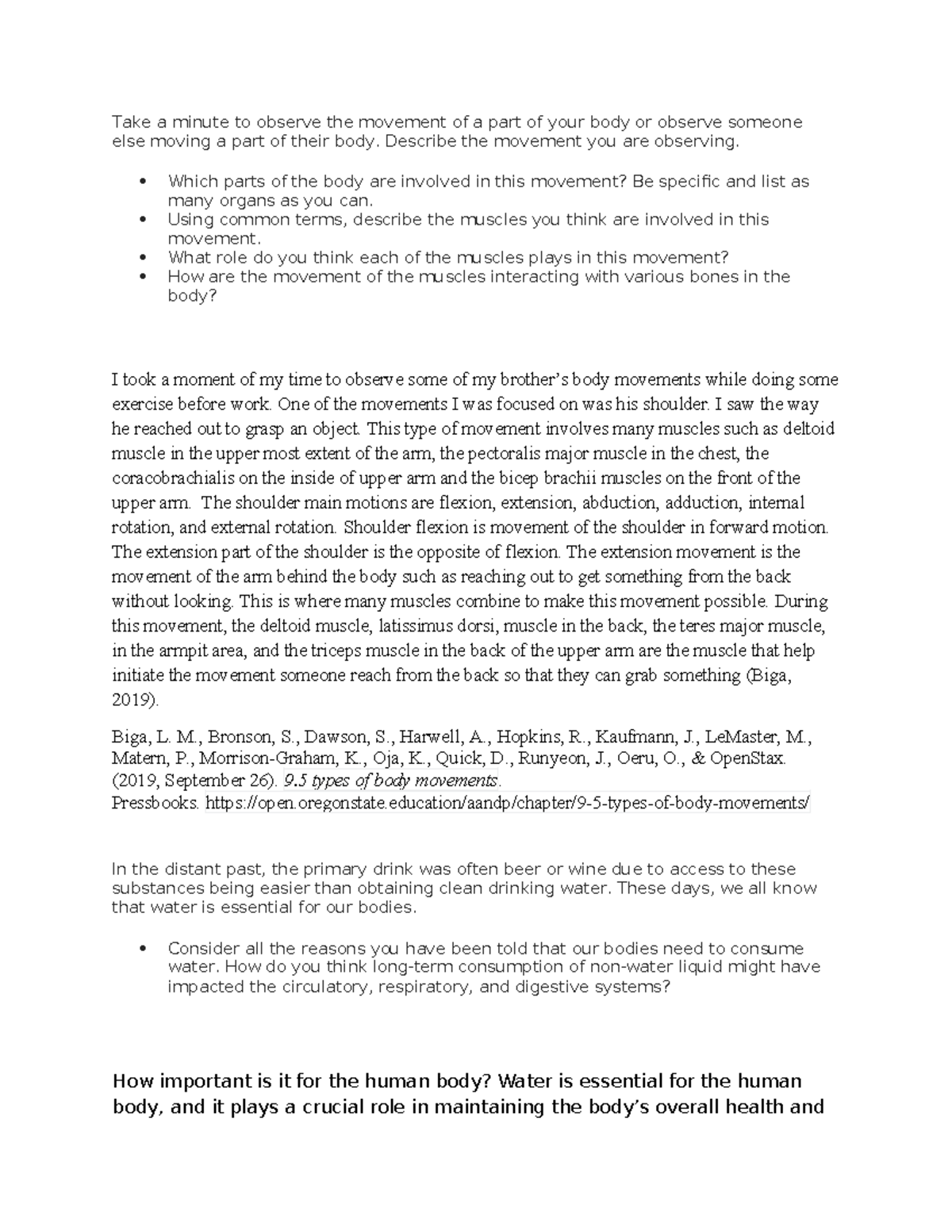 BIO 290 Week 5 Discussion - Take a minute to observe the movement of a part of your body or ...