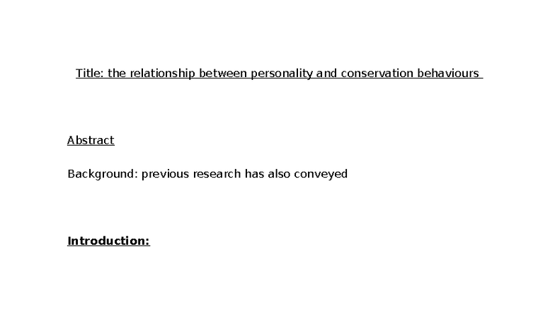 Research Methods 4202: Personality & Conservation Behaviors Study - Studocu