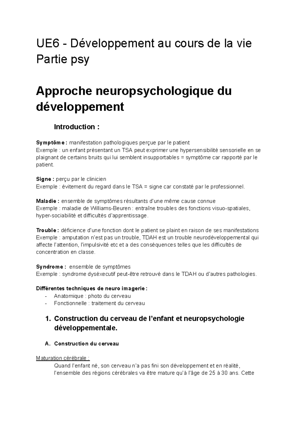 UE6 Développement au cours de la vie : Approche neuropsychologique ...