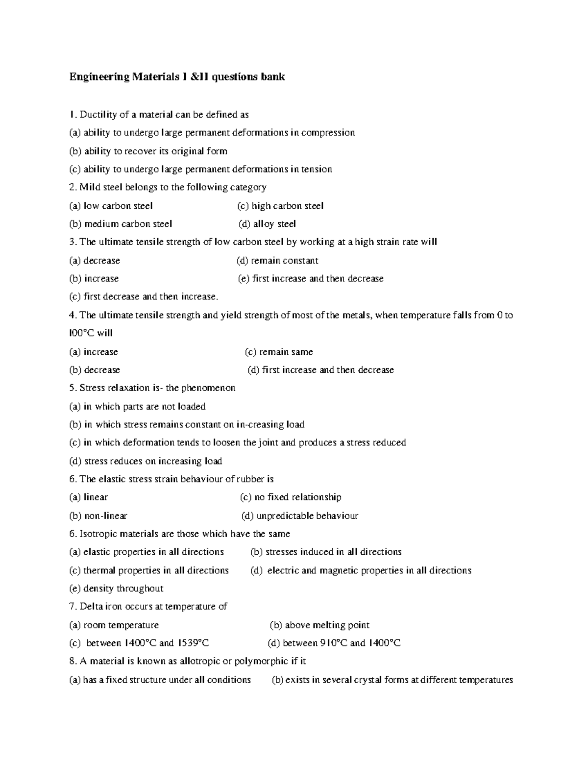 Engineering Materials Questions bank - Engineering Materials I &II ...