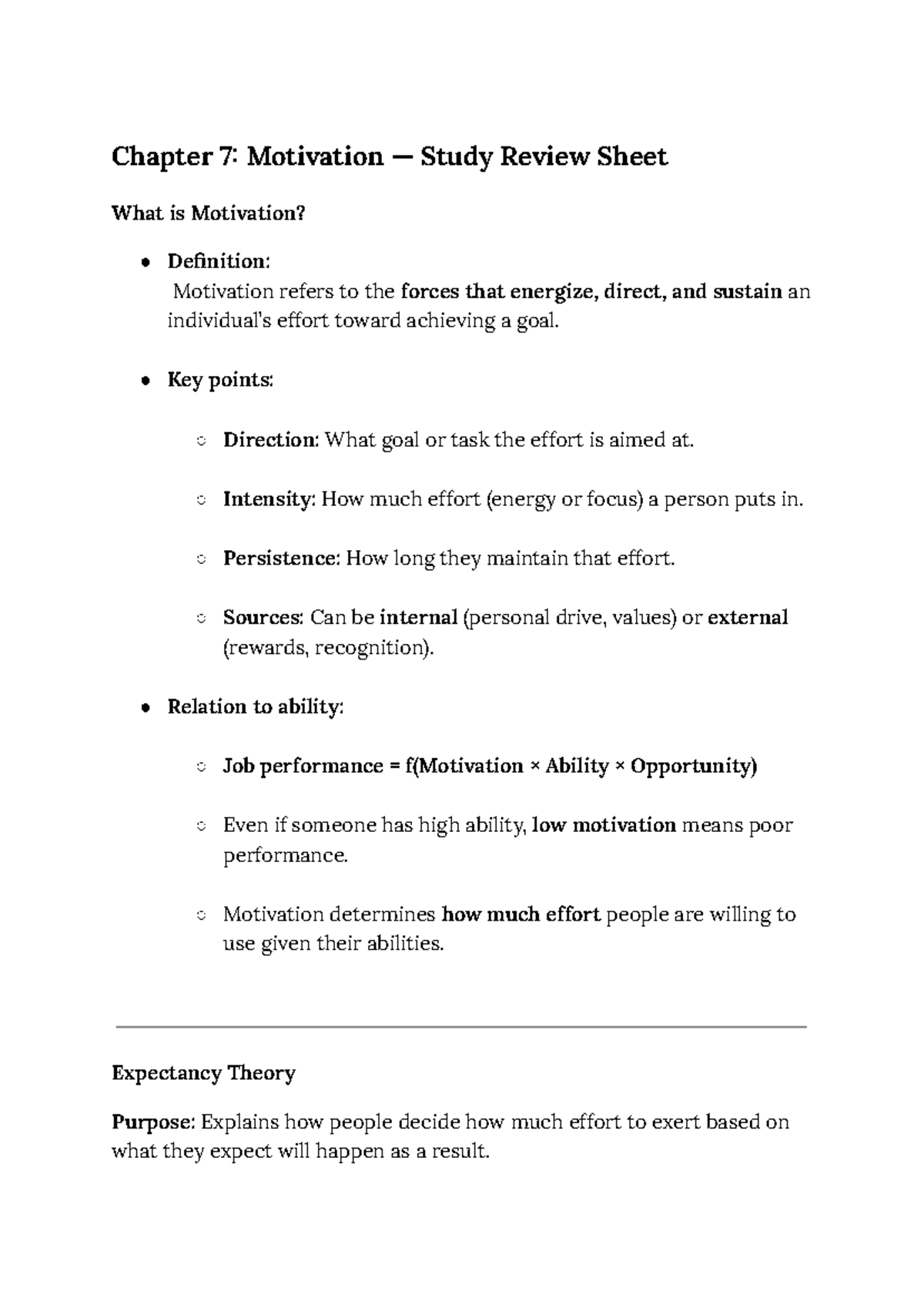 ADM 2336 Chapter 7: Comprehensive Review on Motivation Concepts - Studocu