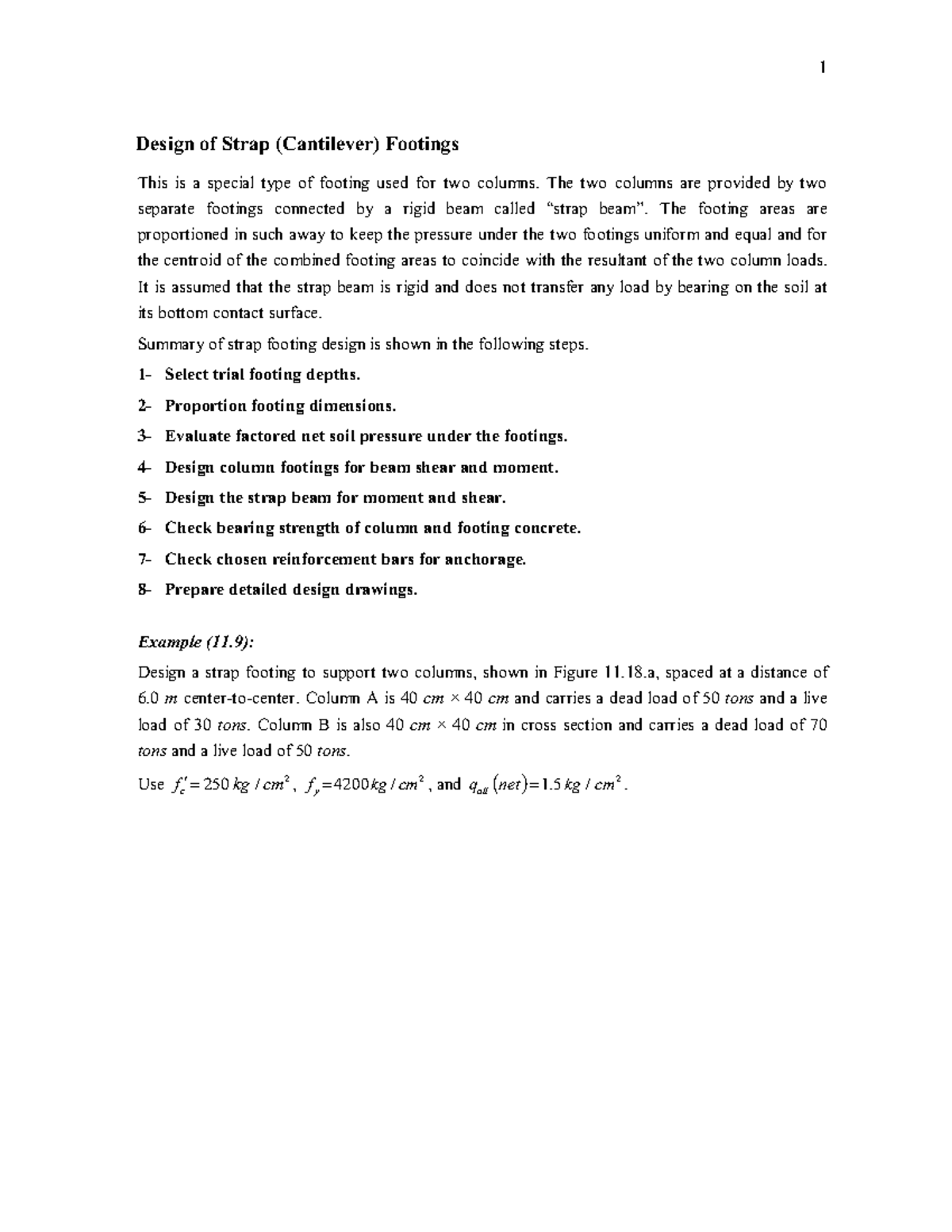 Design of Strap Footings for Two Columns (ENG 101) - Studocu