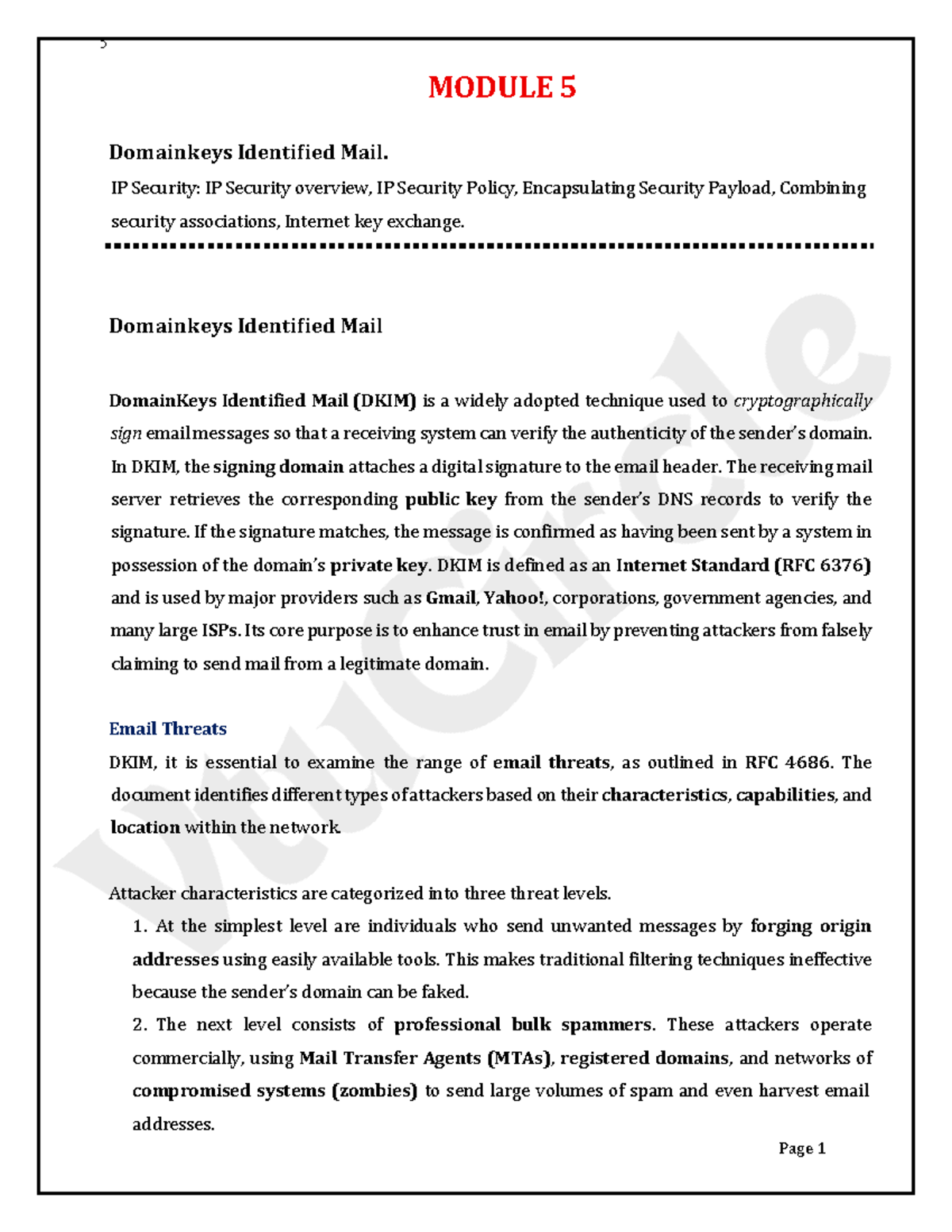 BCS703 Module 5: DomainKeys Identified Mail & IP Security Overview - Studocu