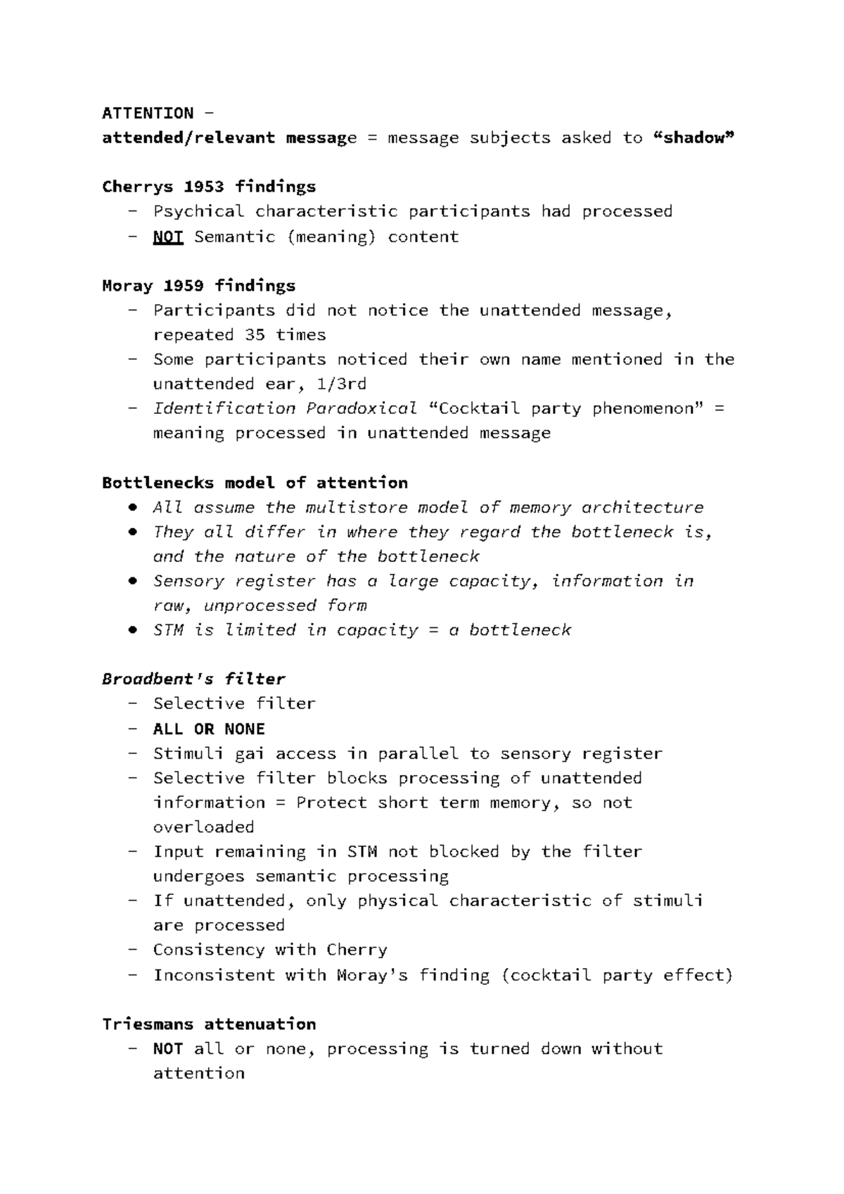 Cognition Notes: Attention, Memory Models, and Semantic Processing ...