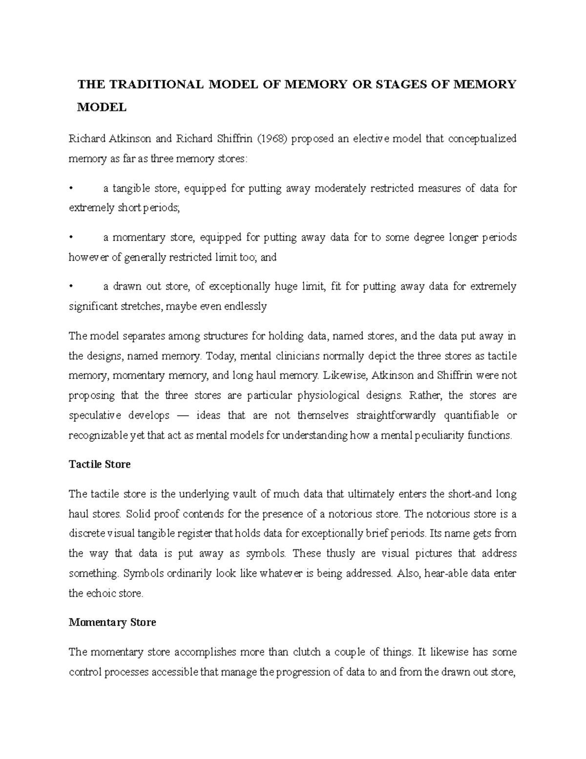 The Traditional Model of Memory (Psychology 101) - Key Concepts and ...