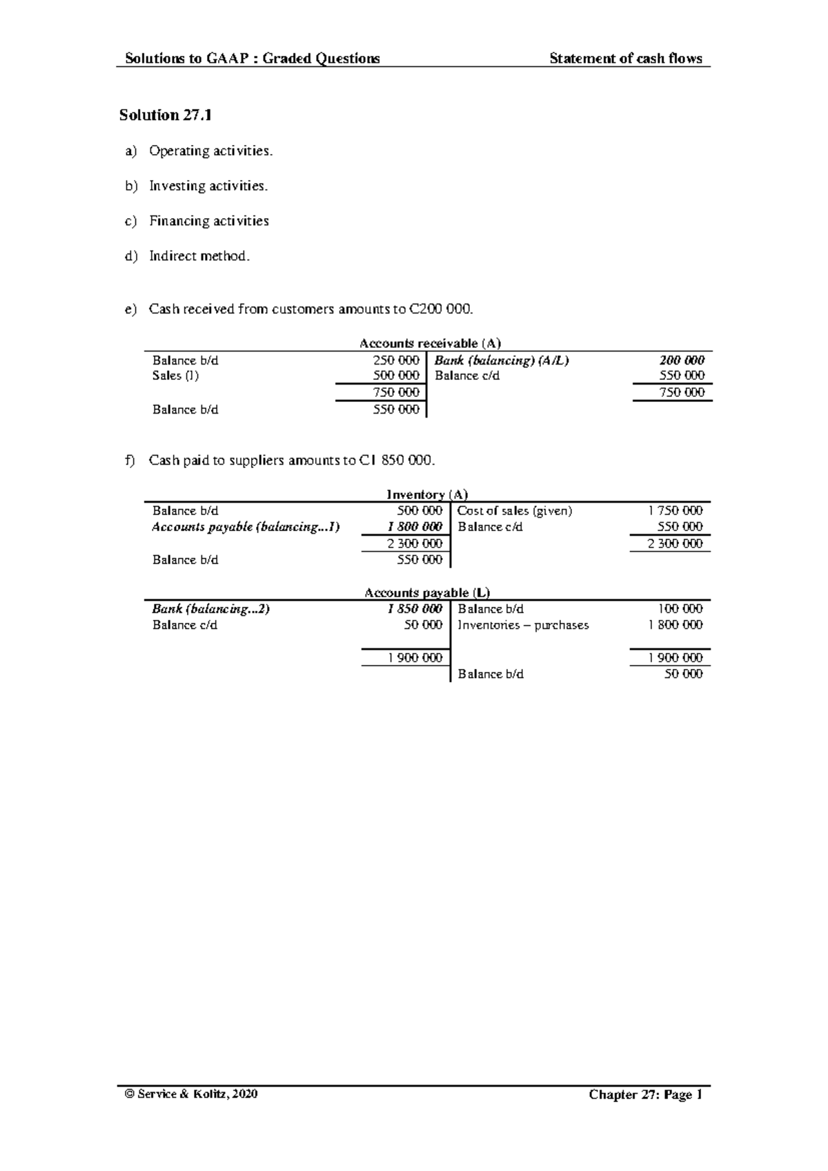 Solutions to GAAP: Statement of Cash Flows - Graded Questions (27 ...