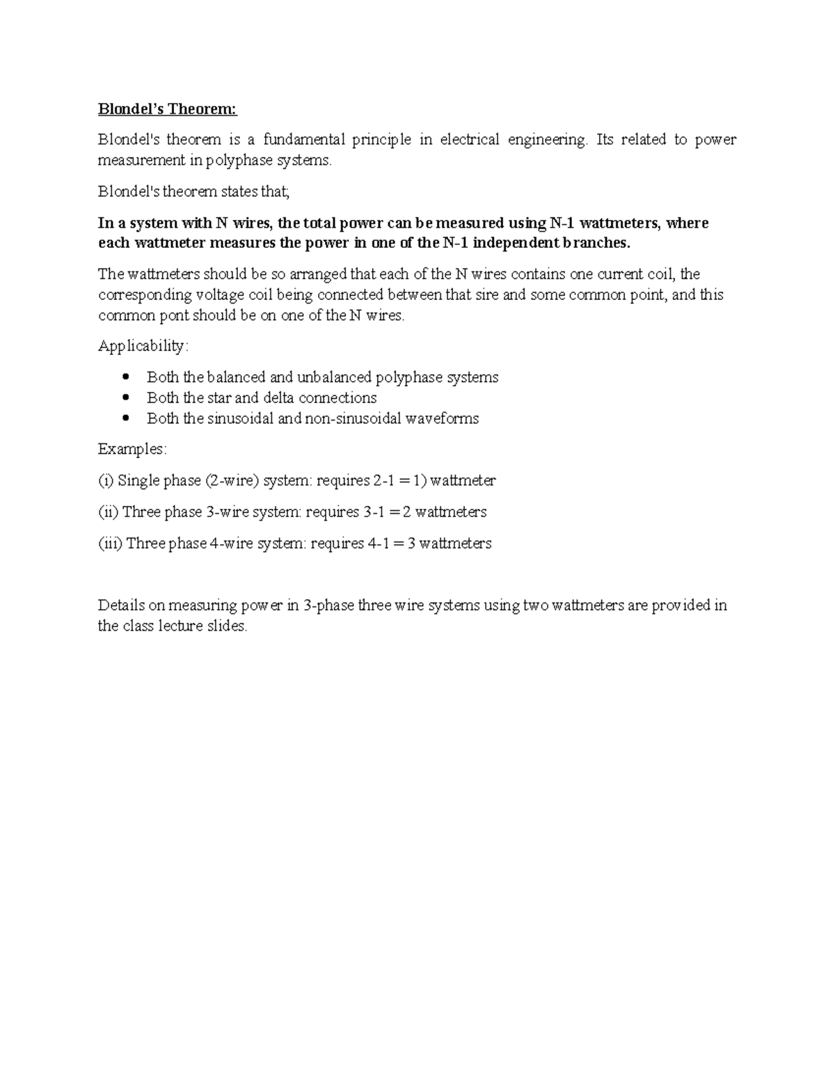 EE 301 Lecture Notes: Understanding Blondel's Theorem in Power ...