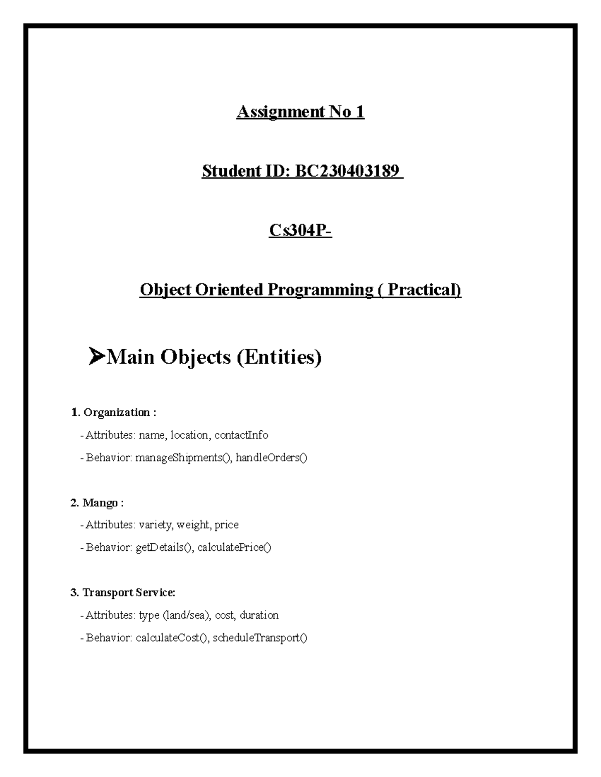 BC230413189 - Assignment 1: OOP Entities & UML Class Diagram Analysis ...
