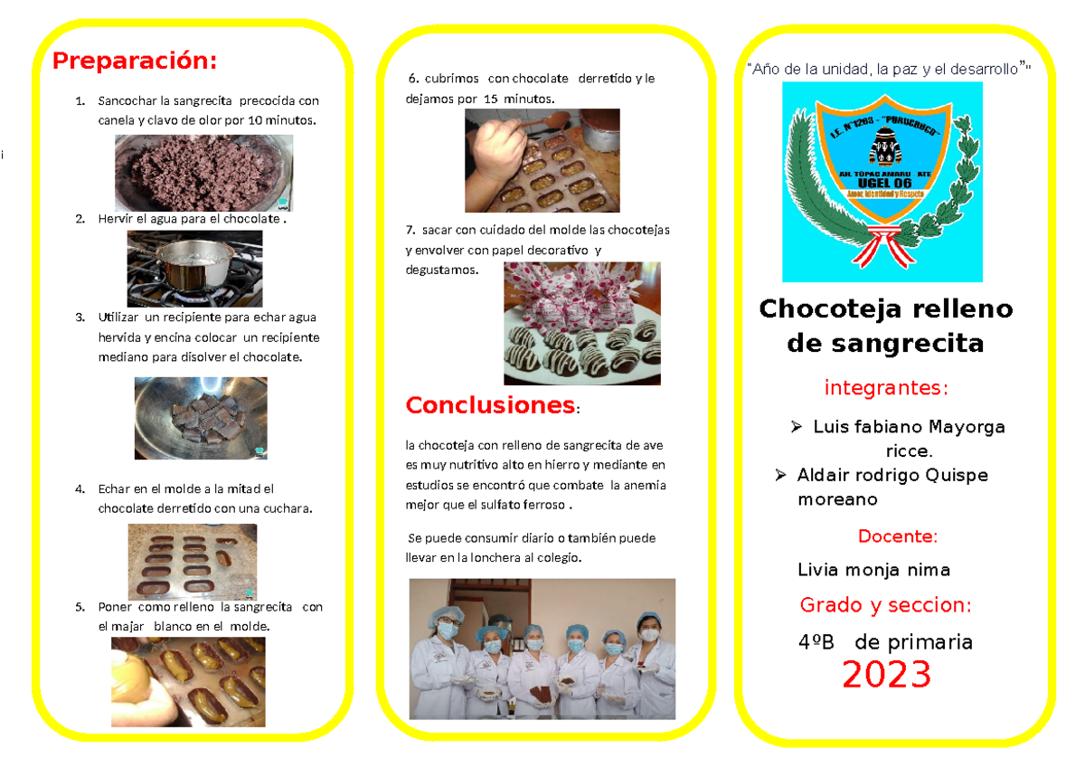 Chocotejas Rellenas de Sangrecita: Preparación y Beneficios Nutrimentales - Studocu