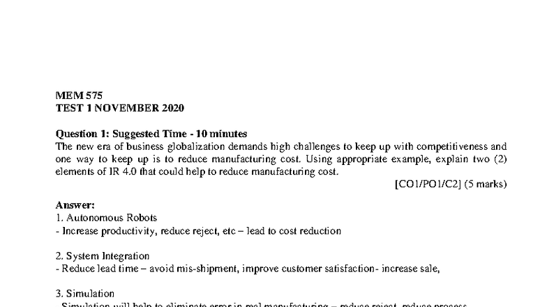 MEM 575 TEST 1 QUESTIONS & ANSWERS - NOV 2020 - Studocu