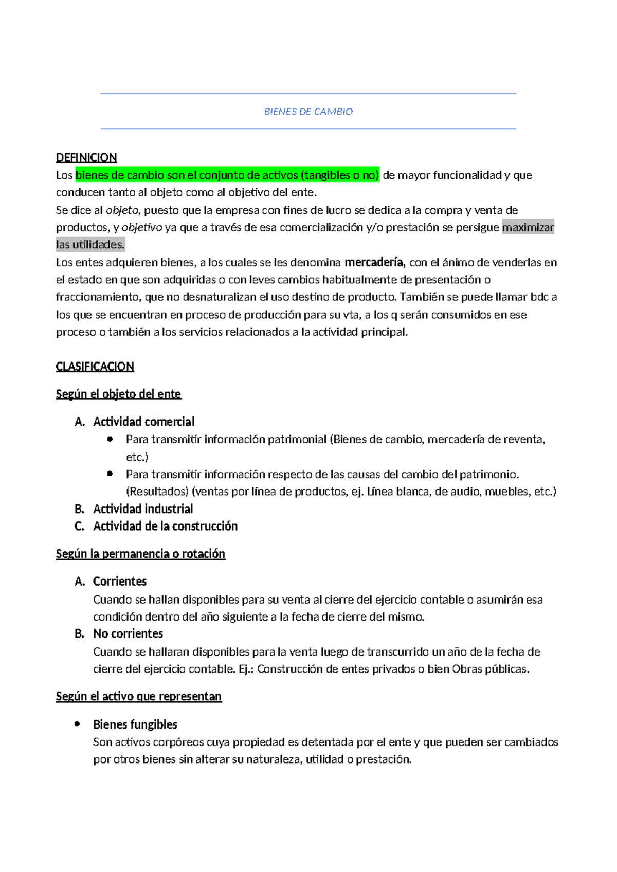 BIENES DE CAMBIO: DEFINICIÓN Y CLASIFICACIÓN EN CONTABILIDAD - Studocu