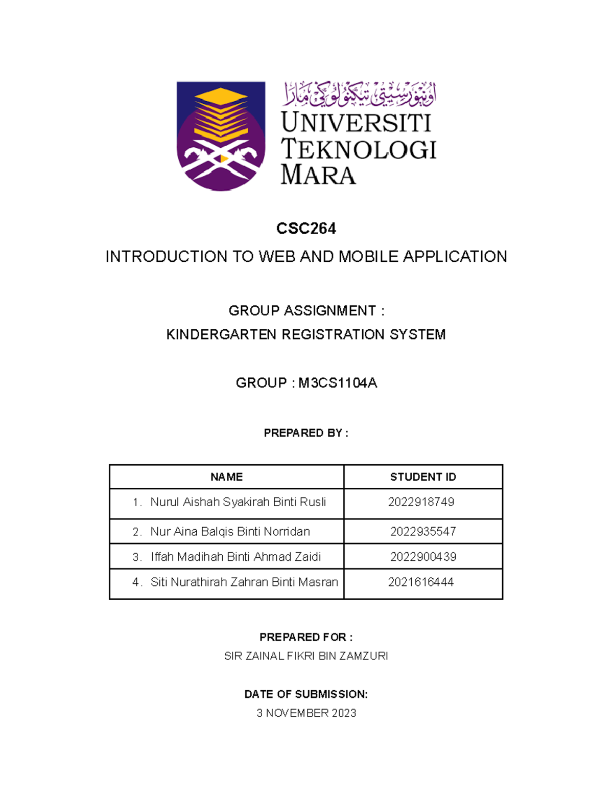 **Kindergarten Registration System Proposal - CSC Group M3CS1104A** - Studocu