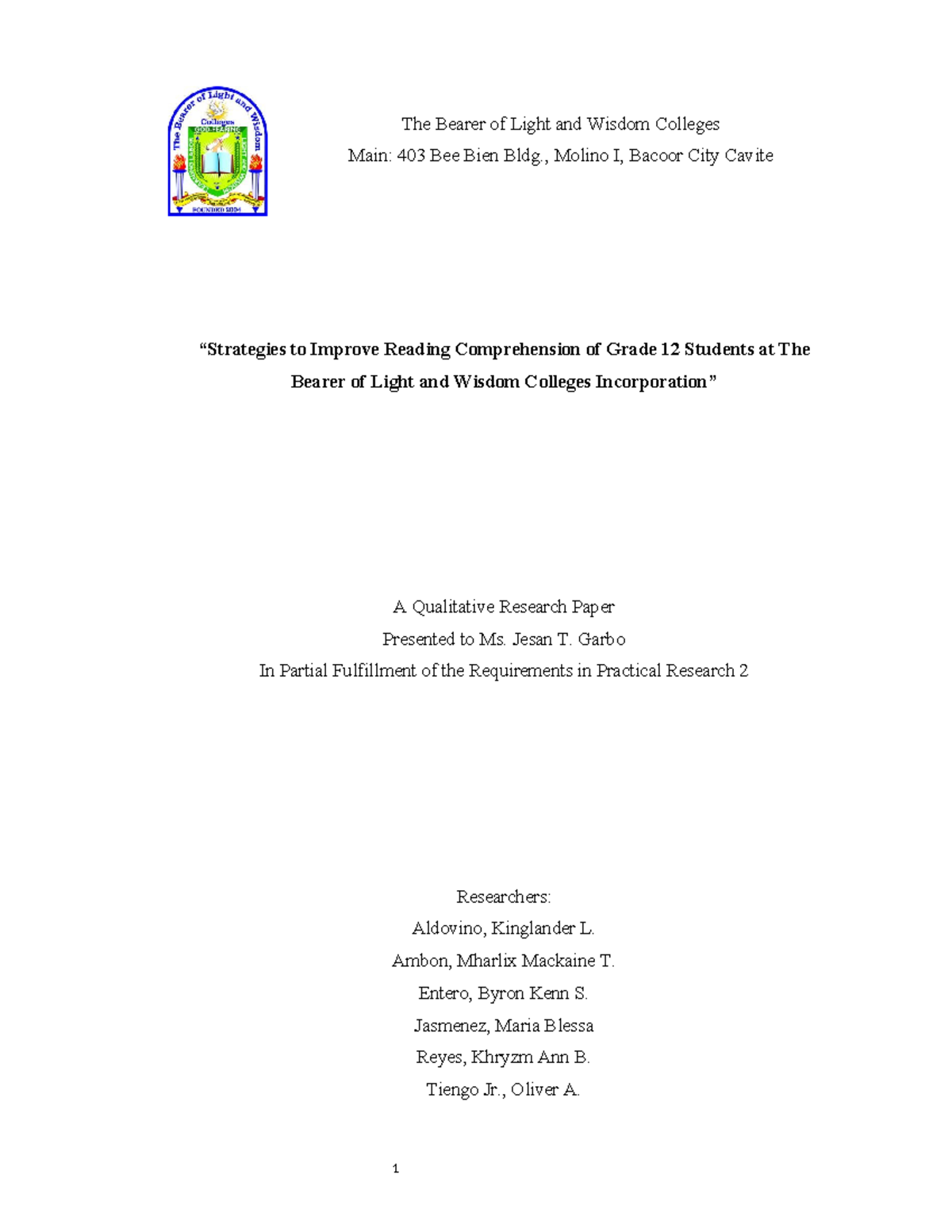 Improving Reading Comprehension Strategies for Grade 12 Students in ...