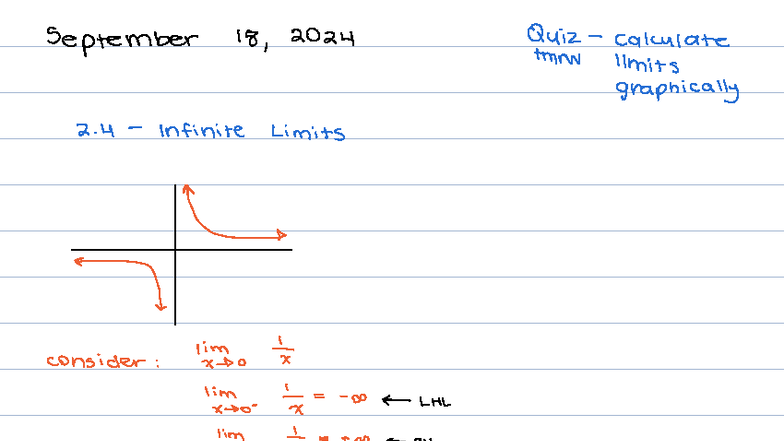 Quiz 2024: Infinite Limits & Graphical Calculations - Lecture Notes 2 ...