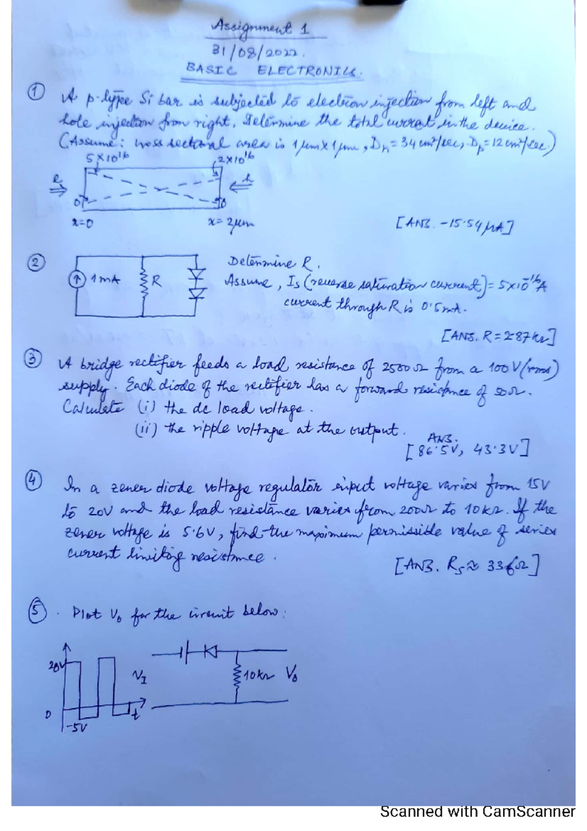 Assignment 1: Basic Electronics 1 - Current and Voltage Calculations ...