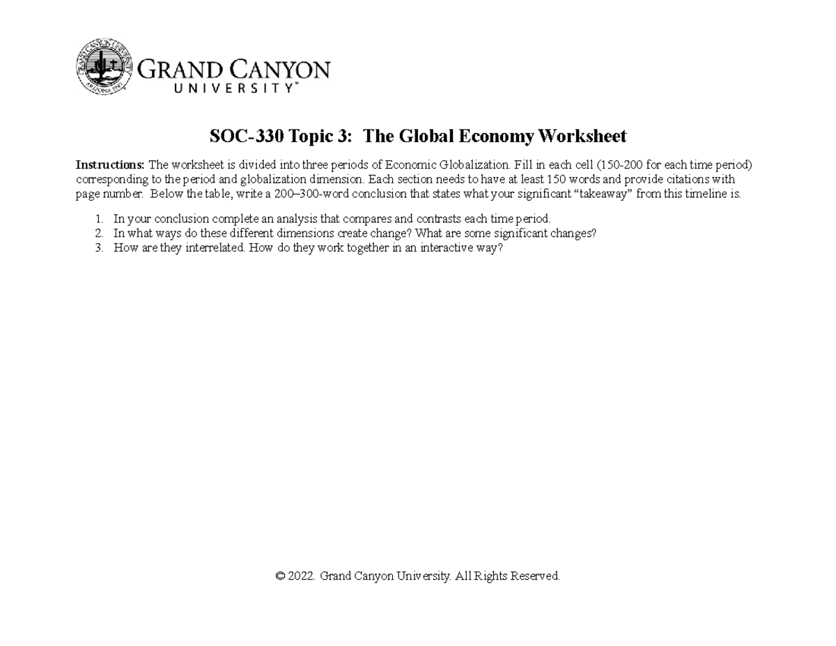 SOC 330 RS T3 Economic Globalization Worksheet & Analysis - Studocu