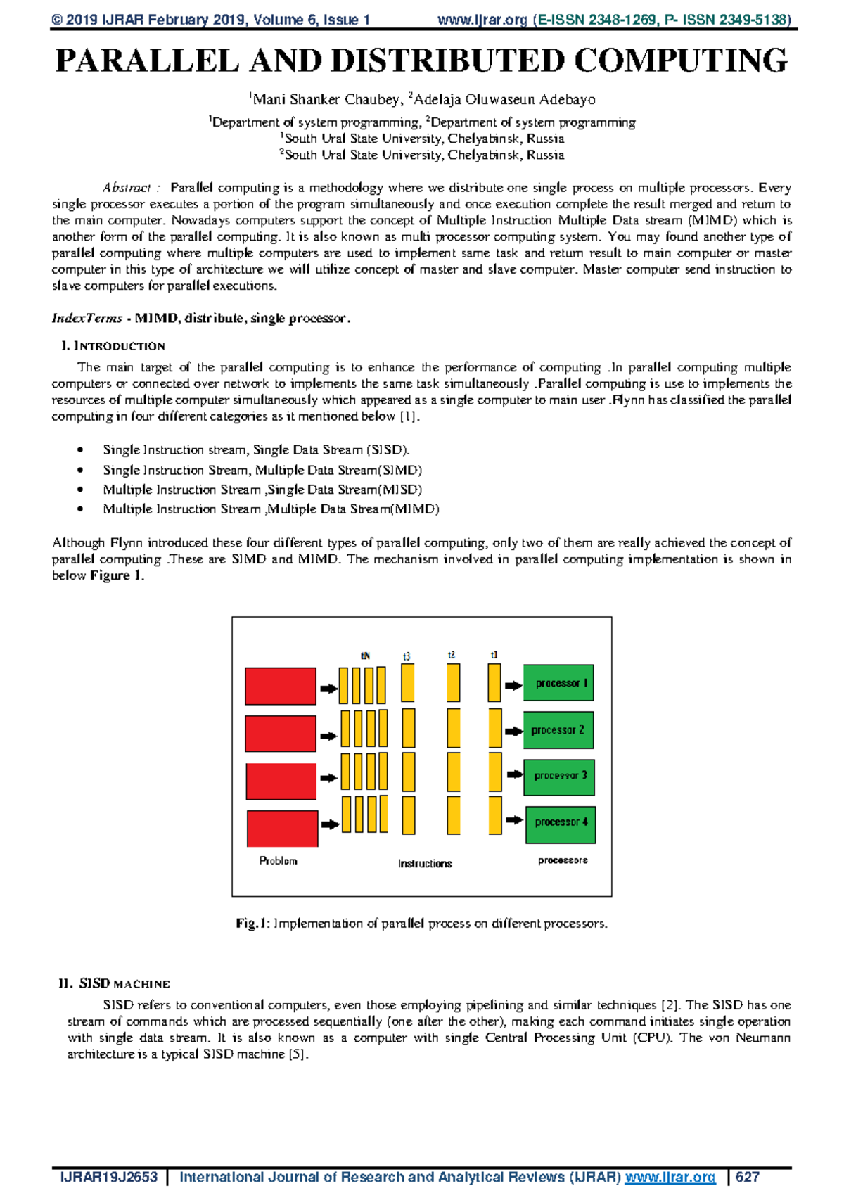 Parallel and Distributed Computing: Insights from IJRAR19J2653 - Studocu