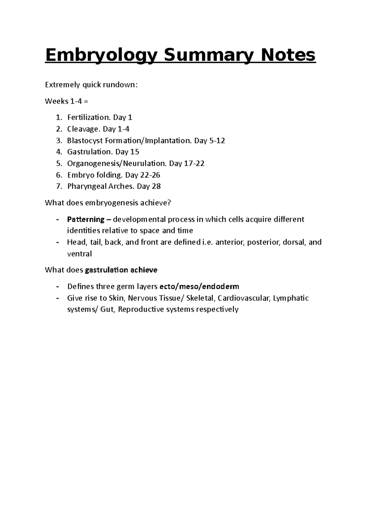 Embryology Lecture Notes: Key Processes from Fertilization to Day 28 ...