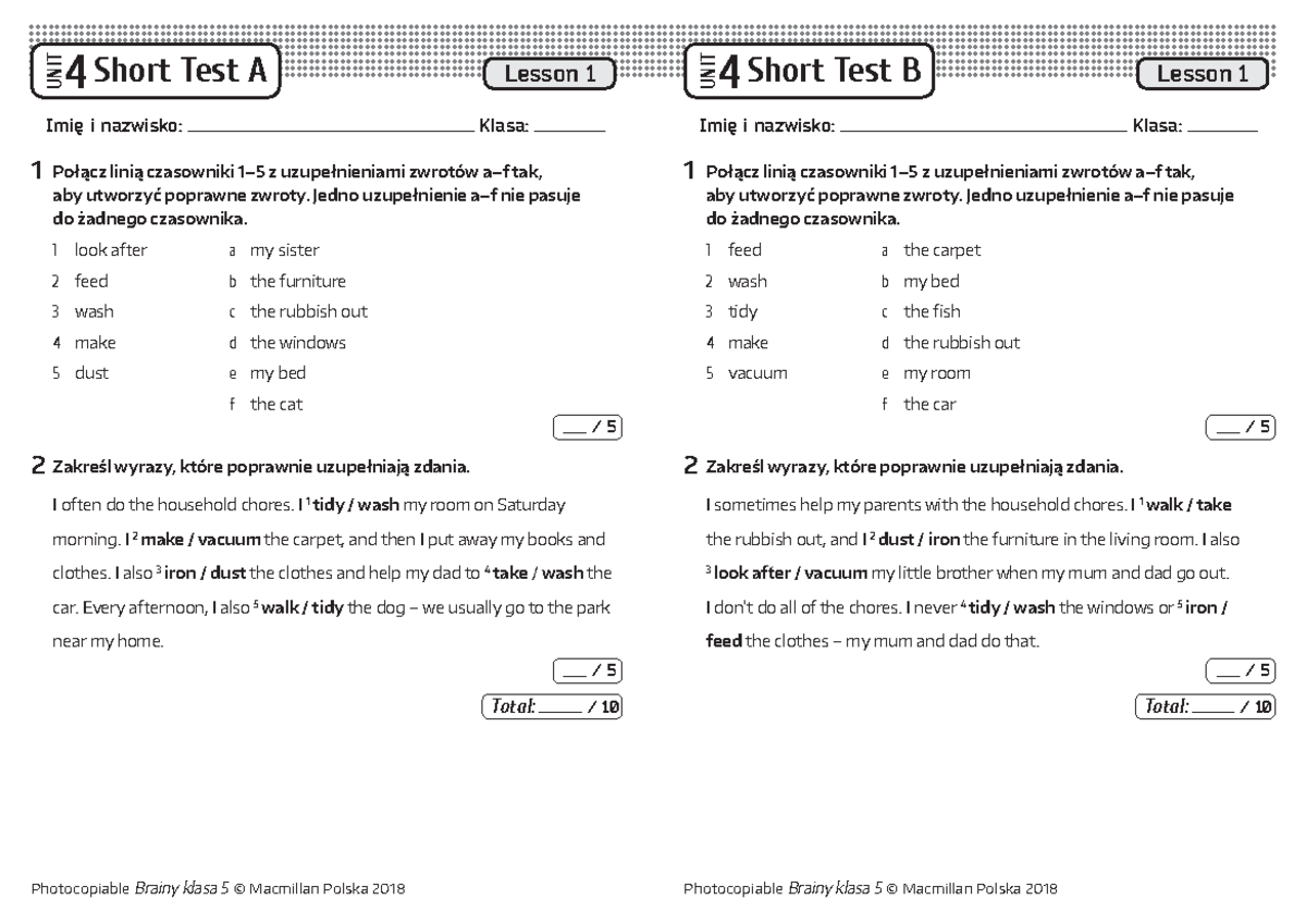 Brainy kl5 Short Tests: Unit 4 Lesson 1 Practice Assessments - Studocu