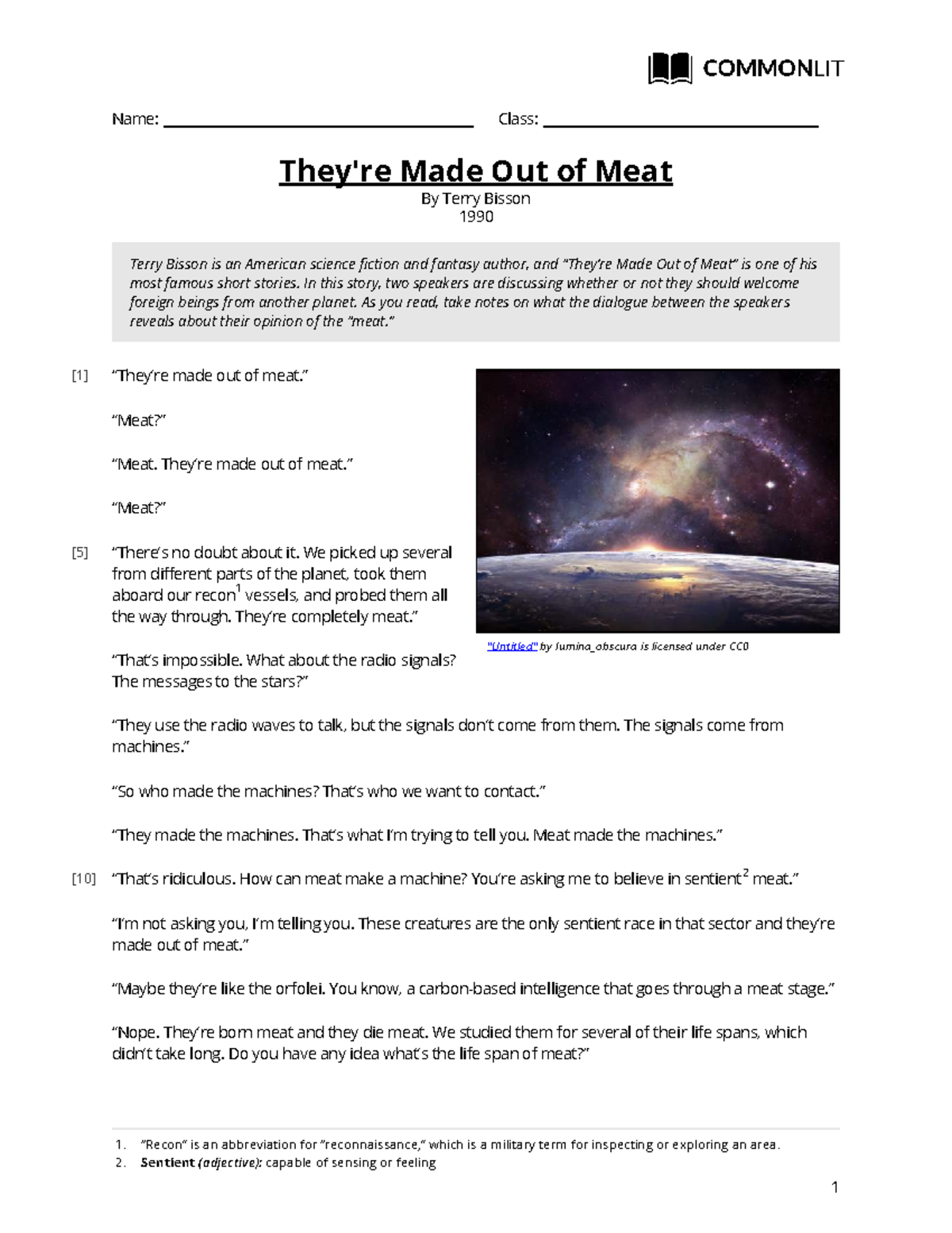 ENG 101: Analysis of "Made Out of Meat" by Terry Bisson - Studocu