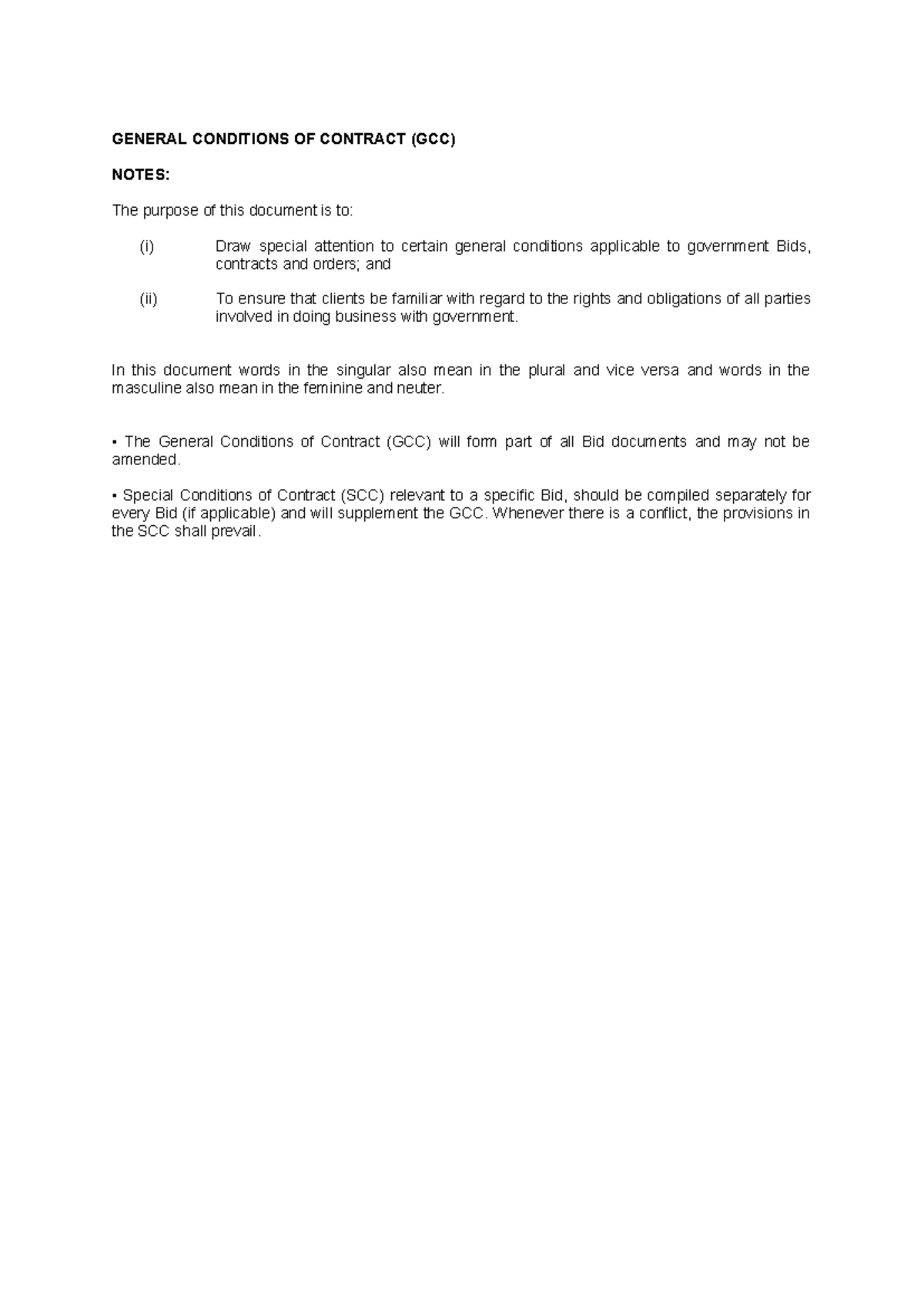 General Conditions of Contract (GCC) Overview and Notes - Studocu