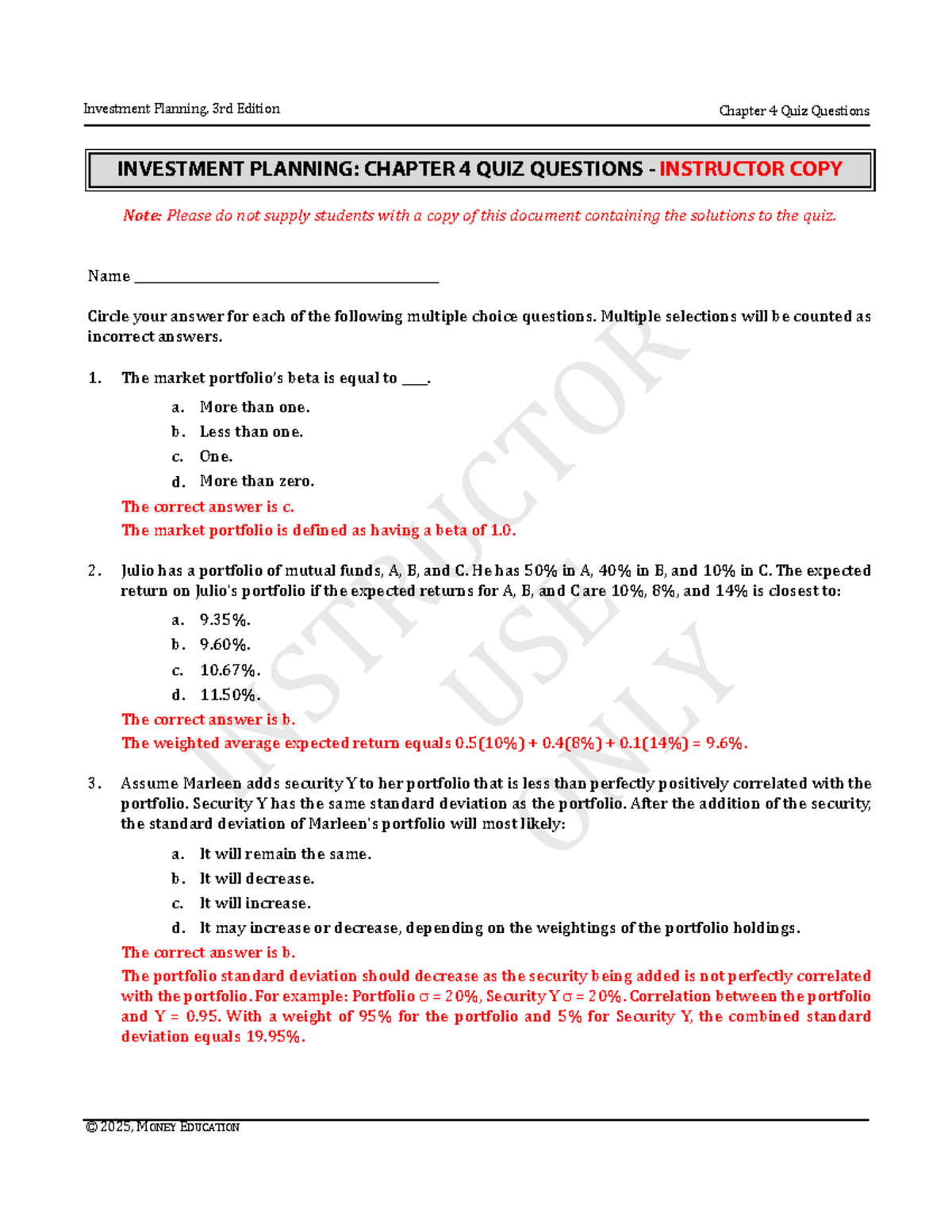 Investment Planning, 3rd Ed - Chapter 4 Quiz Questions (Instructor Copy ...