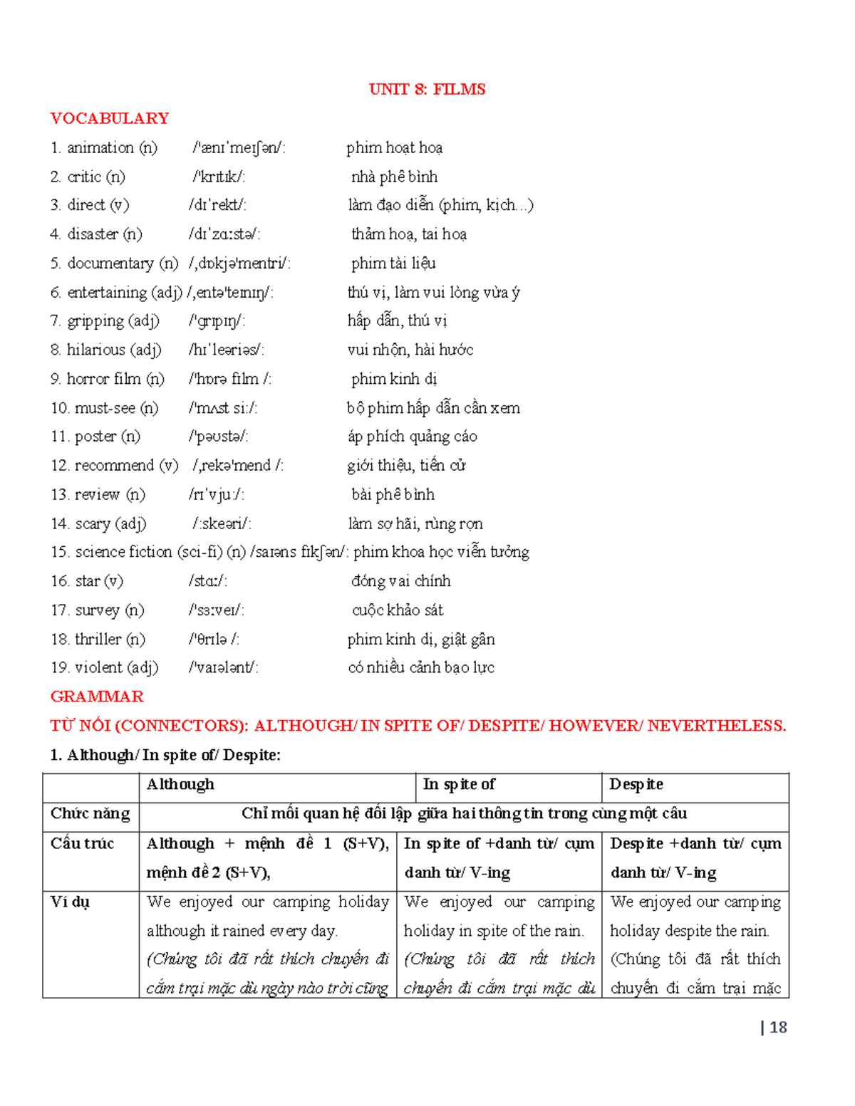 Unit 8: Vocabulary and Grammar on Films (Global 7 HS) - Studocu