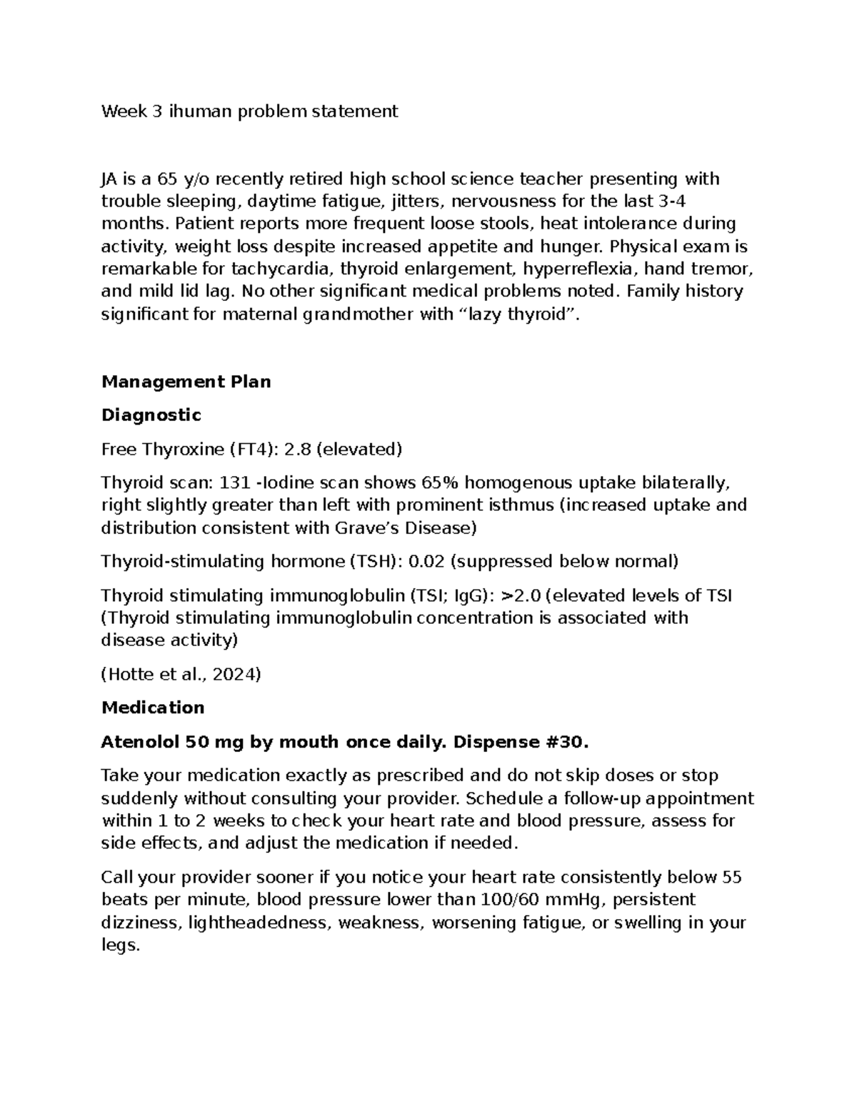 NR601 Week 3: iHuman Case Study on Hyperthyroidism Management Plan ...