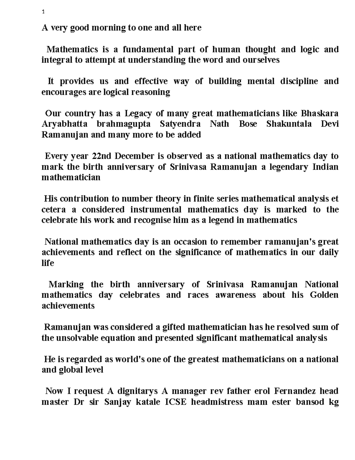 Mathematics Day Celebration: Honoring Ramanujan's Legacy - Studocu