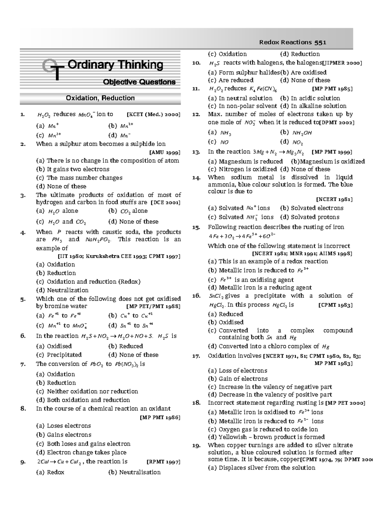 Redox Reactions Study Guide for PMT 551 - Studocu