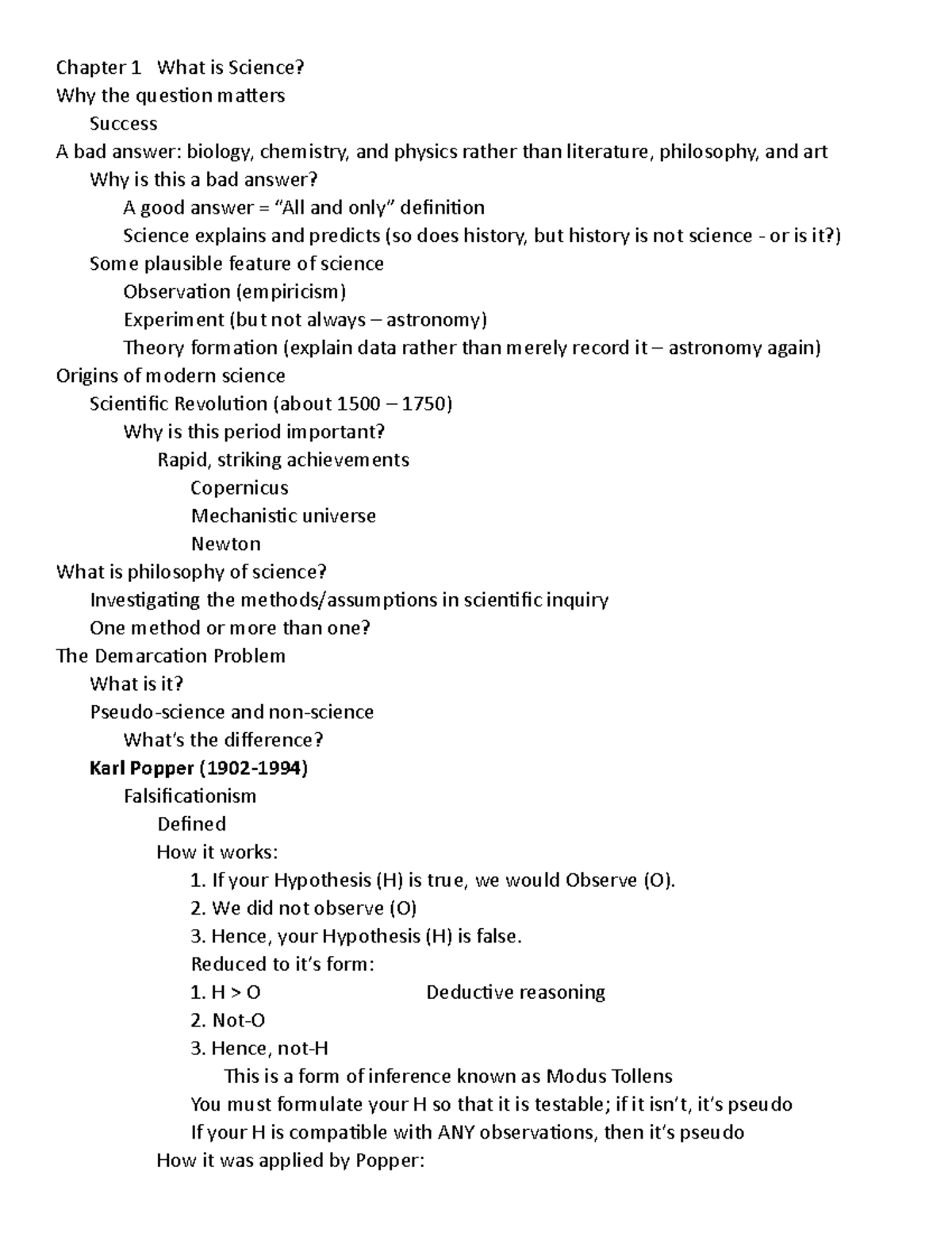 Chapter 1 Exam 1 Study Guide: Understanding Science and Its Philosophy ...