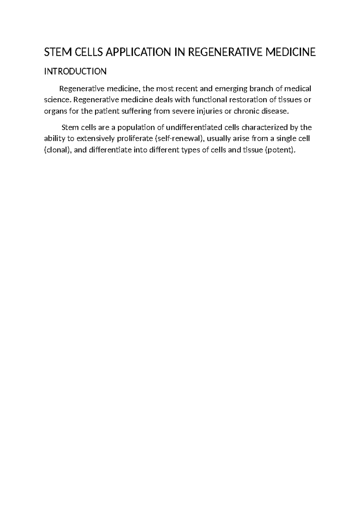 STEM Cells Application IN Regenerative Medicine - STEM CELLS ...